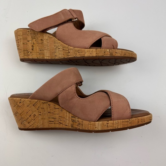 Clarks | Shoes | Clarks Blush Pink Womens Wedge Sandals Nubuck Leather ...
